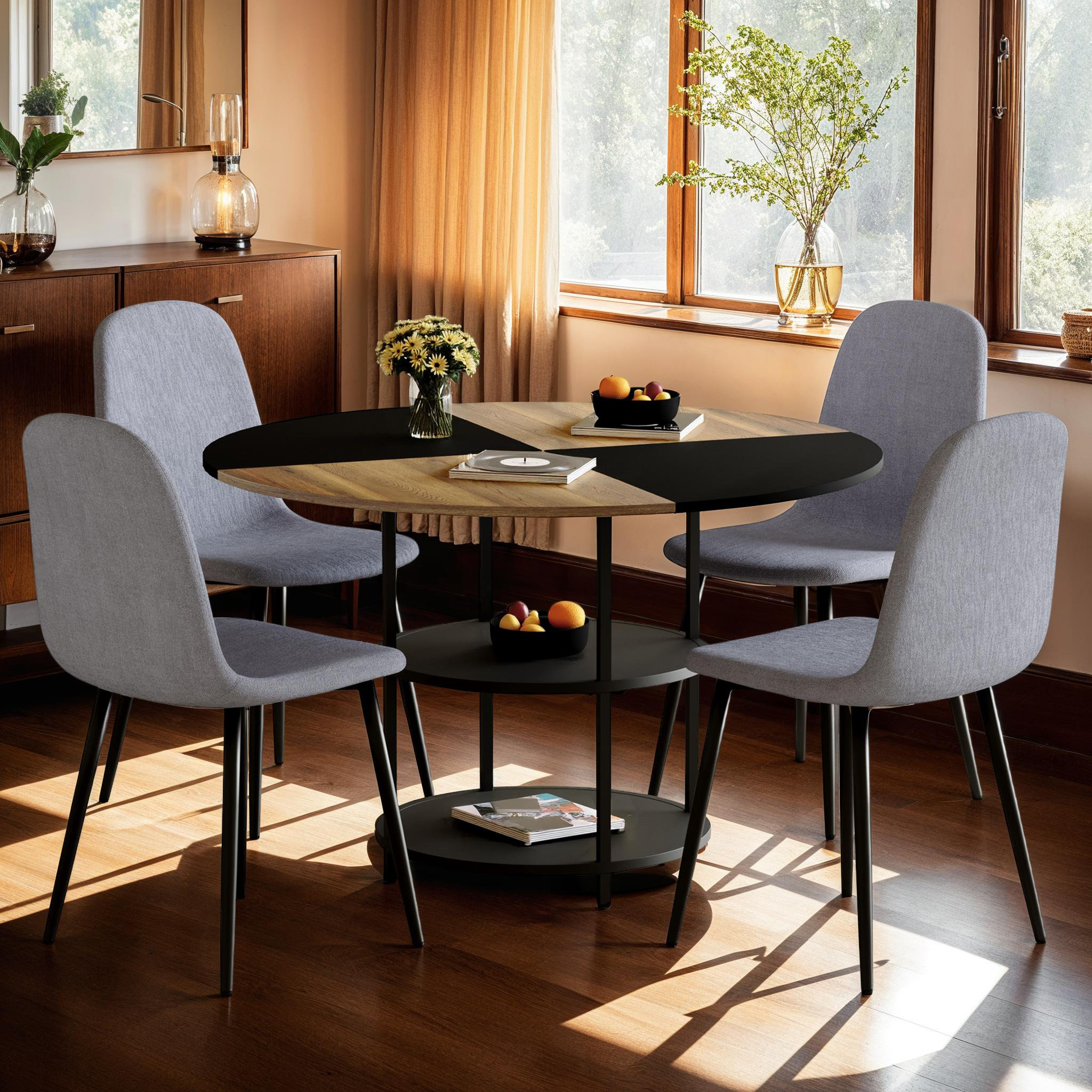 17 Stories 47.3" Circular Dining Table & 4 Chairs Set | Wayfair